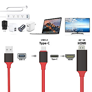 Tek Styz Powered USB-C 4k HDMI Cable Compatible with Sony WF-1000XM3 Plus USB Charging at Max 2160p@60Hz, 6Ft/2M Cable [Red, Thunderbolt 3]