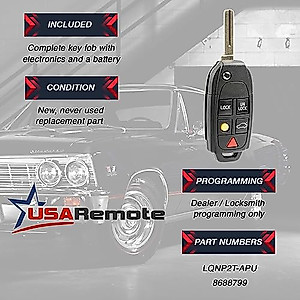 Flip Key Fob Keyless Entry Remote fits Volvo C30 C70 S40 S60 S80 V50 V70 XC60 XC70 XC90 (LQNP2T-APU)