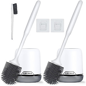 Lefree 2 Pack Silicone Toilet Brush,Homemod Toilet Bowl Brush and Holder Set with Ventilated Holder, Toilet Cleaner Brush for Bathroom,Floor Standing & Wall Mounted Toilet Scrubber Without Drilling