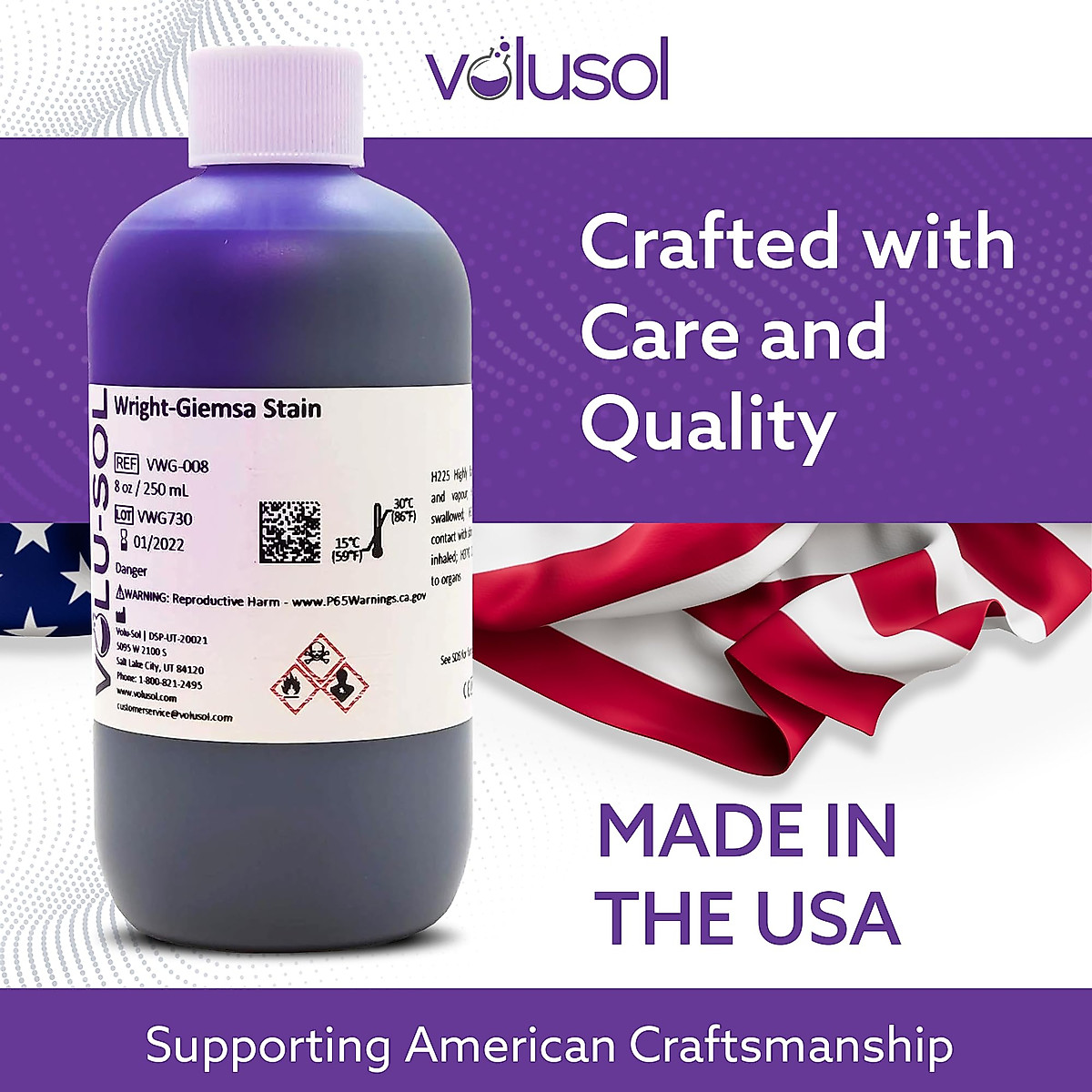 Volu Sol Wright-Giemsa Stain - Professional Hematology Stain for Blood Smears - Explore Cell Morphology and Conduct Differential WBC Counts with Precision (250 mL / 8 oz.)