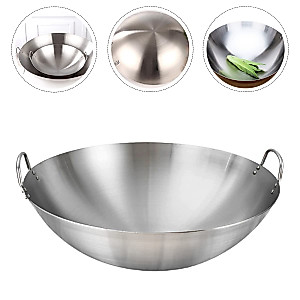 Alipis Camping Cooking Pot Stainless Steel Wok Round Bottom Outdoor Pot Woks Stir-fry Pans
