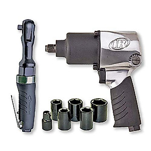 Ingersoll Rand 2317G Edge Series Kit with 231G Air Impact & 170G Air Ratchet Wrench, 5 Piece Socket Set and Storage Carry Case, Ergonomic Grips, Black