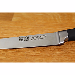 Taylors Eye Witness Syracuse All Purpose Kitchen Knife - Professional 13cm/5” Cutting Edge, Multi Use. Ultra Fine Blade, Precision Ground Razor Sharp. Soft Textured Grip Matte Black Handle.