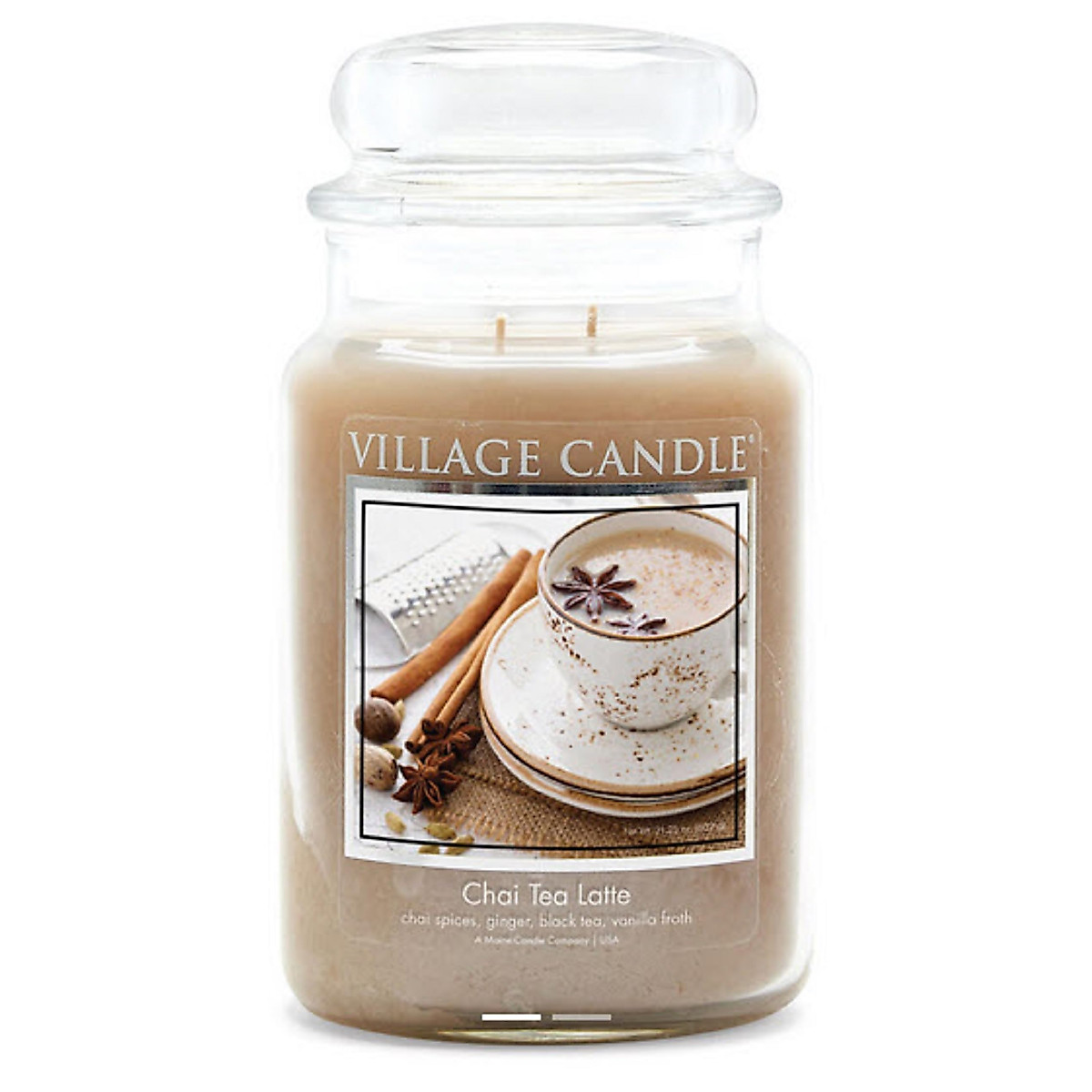 Village Candle Chai Tea Latte, Large Glass Apothecary Jar, Scented Candle 21.25 oz
