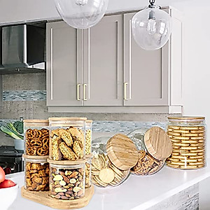 Glass Jars with Bamboo Lids with Bamboo Tray, Glass Food Jars and Canisters Sets (6 of 16oz with Bamboo Tray), Glass Food Storage Containers with Lids, Glass Canisters with Bamboo Lids, Glass Food Jars with Airtight Lids, Glass Pantry Food Storage & Organ