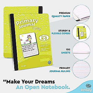 Enday Primary Journal Grades K-2, Primary Writing Journal, Half Page Ruled Primary Journal Composition Notebook for Kids, 100 Sheets kids Notebook, Pink and Yellow (2 Pack)