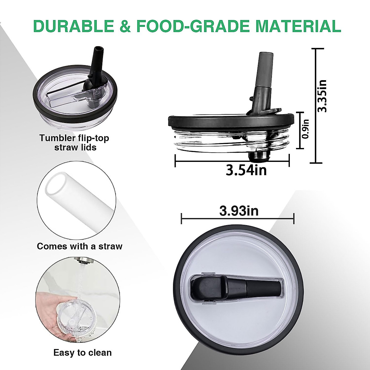 2 Pack 40 oz Tumbler Flip Straw Lid Replacement fit Only for Stanley Quencher, Spill Proof Splash Resistant Tumbler Lids for Stanley, Silicone Nozzle PCTG material (Black & Cream white)