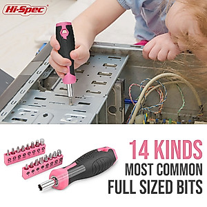 Hi-Spec 42pc Pink Household DIY Tool Set for Women. Home, Office and College Dorm Small Tool Kit of Starter Basic Ladies Tools