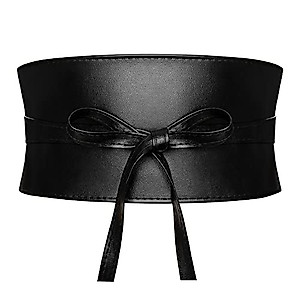 Wide Obi Belts for Women Faux Leather Black Thick Belt Lace Up Wrap Waistband L