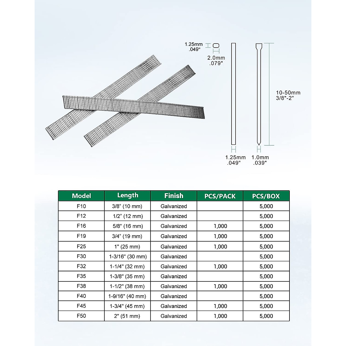 meite 18 Gauge Brad Nails, 1/2-Inch 18GA Brad Nails, Galvanized Nail Gun Nails for Pneumatic, Electric Brad Nailer Gun (5,000 Counts)