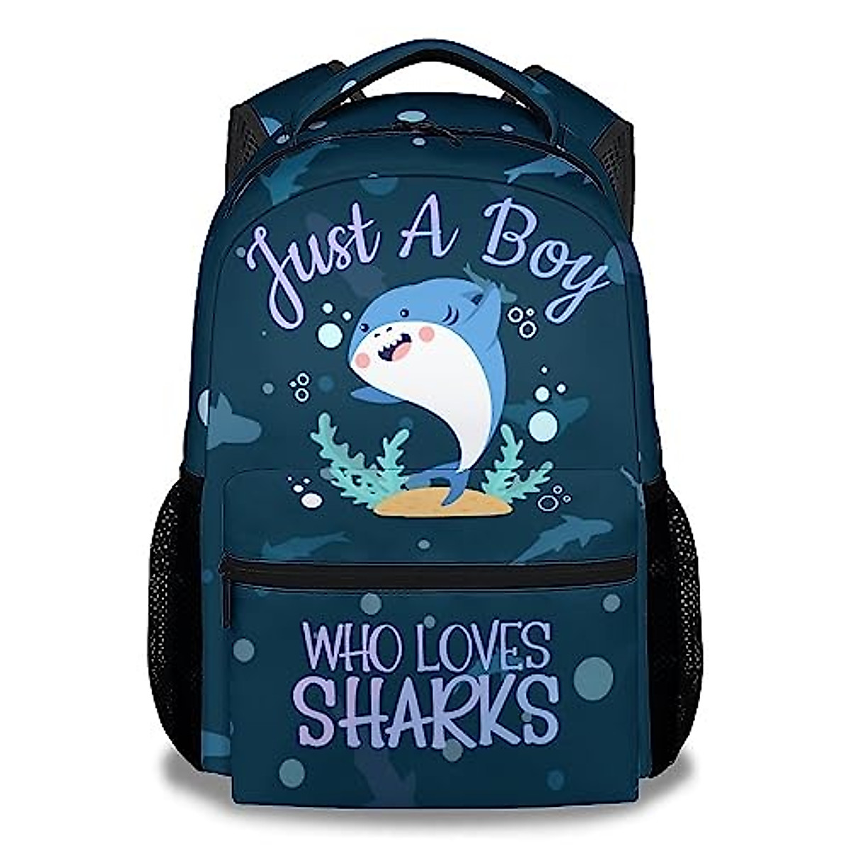 KNOWPHST Shark Backpack for Boys Girls, 16 Inch Cute Backpack for School, Blue, Large Capacity, Durable, Lightweight Bookbag for Kids Travel