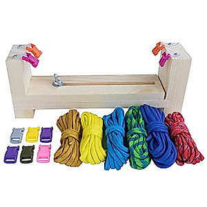 Adjustable Length Paracord Jig Bracelet Maker - Wooden Frame Jig - Paracord Braiding and Weaving DIY Craft Tool Kit - 550 Paracord and Buckles Included