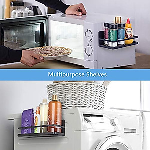 2 Pack - Magnetic Spice Rack, Fridge Organizer Shelf, Side Wall Refrigerator Storage for Spices, Utensils or Plates, Works as Towel Holder with Hooks, Organization for Home and Kitchen (Black)