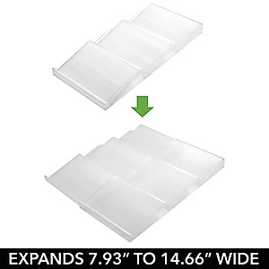 mDesign Expandable Plastic Deluxe Spice Rack, Drawer Organizer for Kitchen Cabinet Drawers - 3- Tier Slanted for Spice Jar, Food Seasoning Bottle Storage, Easy Install - Ligne Collection - Clear