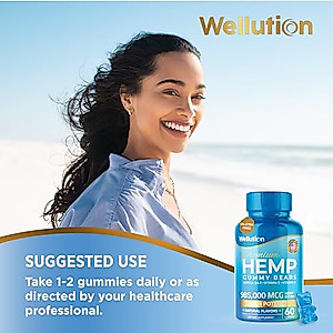 WELLUTION Hemp Gummies 985,000 High Potency - Fruity Gummy Bear with Hemp Oil. Natural Hemp Candy Supplements - Nutritional Value & Great Taste
