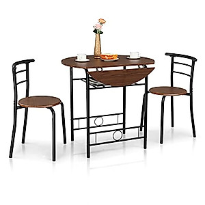 VINGLI 31.5" Drop Leaf Dining Table Set for Small Space,Small Kitchen Table Set for 2,Round Folding Table with 2 Chairs for Home,Kitchen,Apartment,Black&Brown