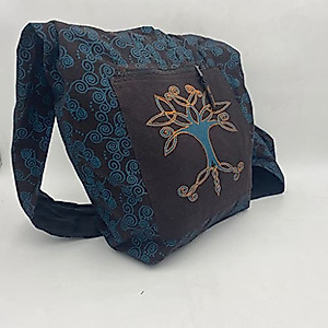 Fwosi Tote Large Handbags for Women - Pure Cotton Boho Shoulder Bag with 3 Compartments, Zippered - Bohemian Embroidered Washable Cloth Everyday Bags - Handmade in Nepal