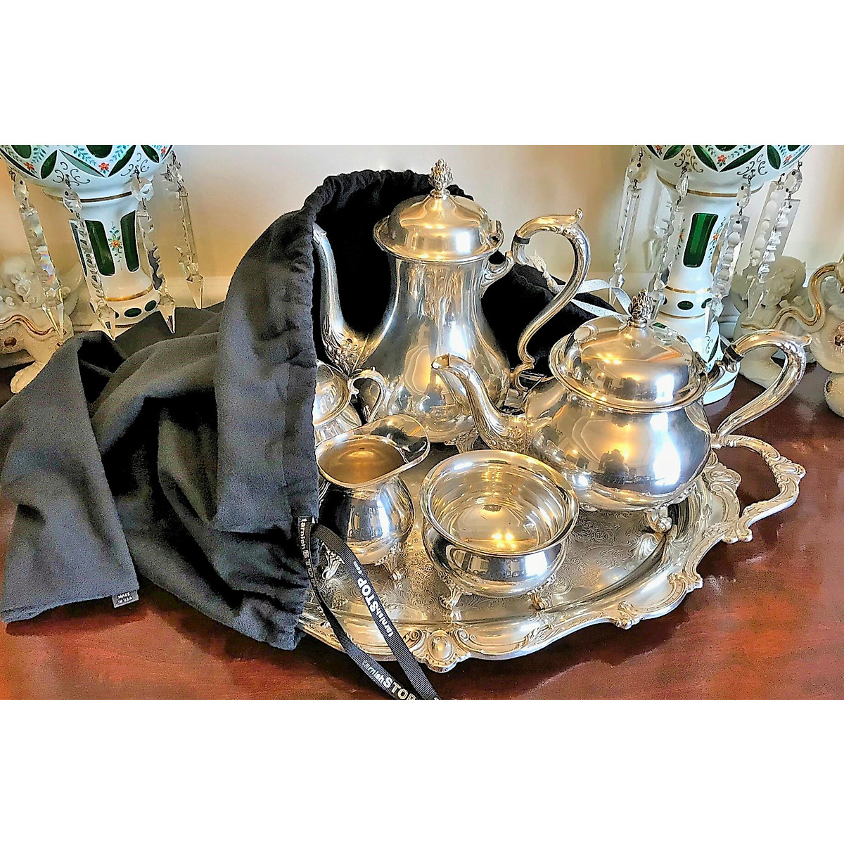 TarnishSTOP, USA Made, 13"x10”, Luxury Anti-Tarnish Cloth Bag for Silver Storage, Silverplate, Sterling, Flatware, Jewelry - Keep Polished Silver Gleaming - Highest Quality & Rich Tuxedo BLACK Design