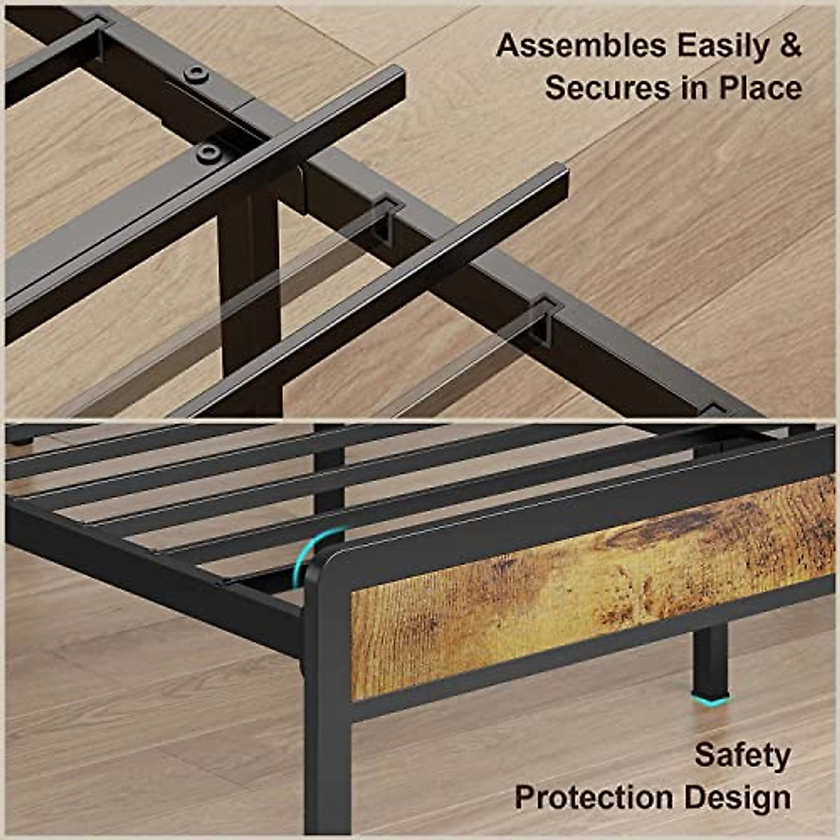 Gizoon Queen Bed Frame with Storage Headboard, Metal Platform Bed Frame Strong Steel Slats Support Mattress Foundation, Large Under Storage, No Noise (Dark Grey)