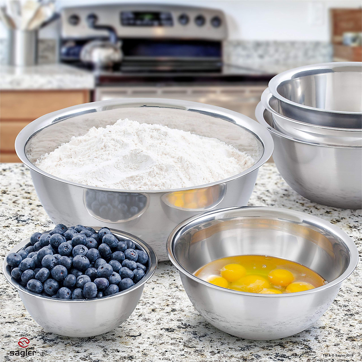 mixing bowl Set of 6 - stainless steel - Polished Mirror kitchen bowls - Set Includes ¾, 2, 3.5, 5, 6, 8 Quart - Ideal For Cooking & Serving - Easy to clean - Great gift