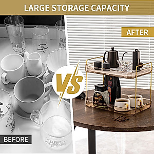 YCIA&DONE Coffee Bar Accessories,Coffee Station Organizer,Large Capacity Organizer with Drain Board,Whisky Tray,Mug Tea Cup Holder Coffee Bar Organizer,Kitchen Organizers,Amber Gold