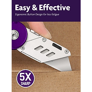 FantastiCAR Folding Utility Knife, Sturdy Metal Box Cutter with Extra 5 Blades, Quick Blade Change, and Preminium Gift Packaging, for Cardboard Opener, Paper Cutter (Retro Purple)