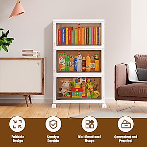 Arkyomi 3 Pack Foldable Storage Bins with Lids Large Organizers Boxes Clear Storage Containers Collapsible Stackable Closet Organizers and Storage with Door For Home