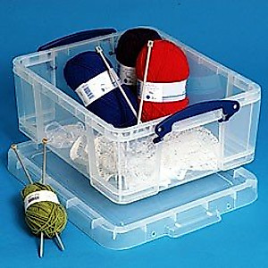 Really Useful Box 18 Liter Plastic Stackable Storage Container w/Snap Lid & Built-In Clip Lock Handles for Home or Office Organization, 2 Pack, Clear