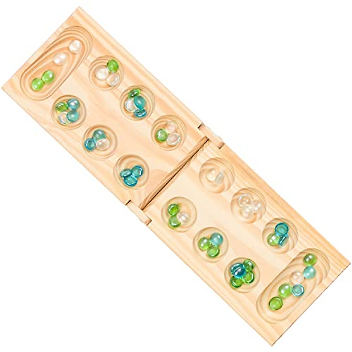 Regal Games - Wooden Mancala Board Game Set - Portable Foldable Wooden Board, 48 Glass Mancala Stones, and Mancala Instructions - for Large Groups, Parties, Travel, Family Events, Adults, and Kids