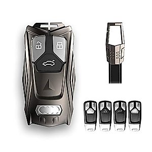 K LAKEY Car Key Fob Cover,Compatible with Audi Remote Key A4 RS4 A5 F5 S5 RS5 A6 A7 C8 A8 Q5 FY Q7 4M TT TTS TTRS R8 Smart Keyless Entre Key Fob,Armor Key Fob Case Protector Jacket with Buckle Black