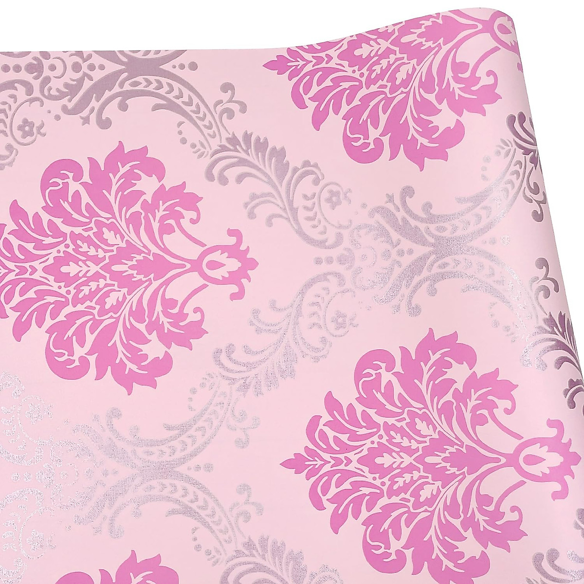 Yifely Vintage Pink Damask Self-Adhesive Shelf Drawer Liner Moisture Proof PVC Mat 45x300cm
