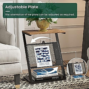 Yifeel End Table Set of 2 with Charging Station, Side Table with Storage Shelf, Bedside Table, Nightstand for Small Spaces, Living Room, Bedroom, Rustic Brown and Black JET002CSR2