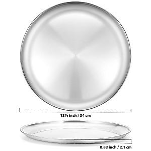 Deedro Stainless Steel Pizza Pan 13½ inch Round Pizza Tray Pizza Baking Sheet, Healthy Pizza Baking Pan Pizza Serving Tray Crisper Pan, Dishwasher Safe, 2 Pack