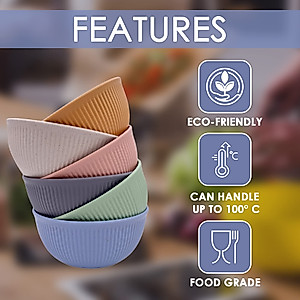 Premium Wheat Straw Bowls, 6 Unbreakable Kitchen Bowl Set, Reusable, Dishwasher Safe, Dessert Bowls for Serving Cereal, Noodles, Pasta, Salad, etc