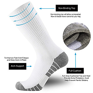 ONKE Cotton Cushion Crew Socks for Men Women Athletics All Seasons Thick Warm Heavy Duty Work Boots Moisture Wicking Control(White L)