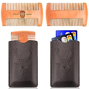 Wooden Beard Comb Kit, 2 Pieces Brown Christmas Deer Design Pocket Comb, Handmade Combs with Durable Case Gifts for Men, Customized Gifts for Dad Mustache Care, Beard Care & Hair Grooming (2 Packs Deer)