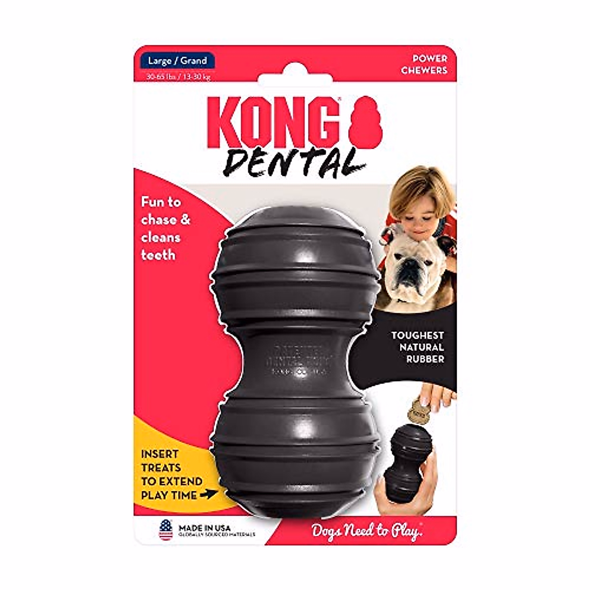KONG - Extreme Dental - Durable Natural Rubber Dog Bone for Power Chewers, Black - for Large Dogs