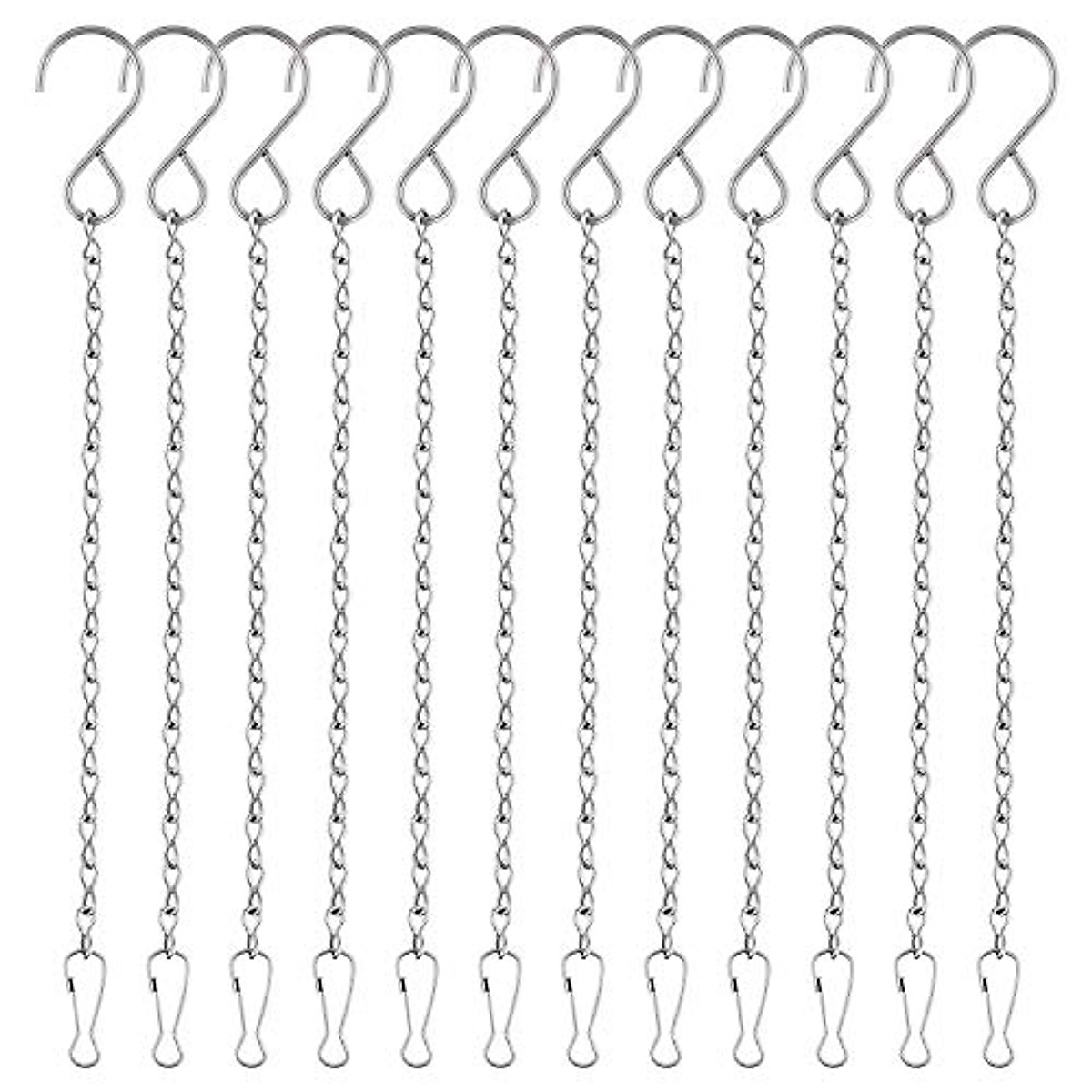 FEPITO 12 Pack Hanging Chains, 10 Inch Hanging Basket Chains, Garden Plant Hangers Metal Chains with Hooks Clips for Bird Feeders, Wind Chimes, Lanterns, Planters, Decorative Ornaments
