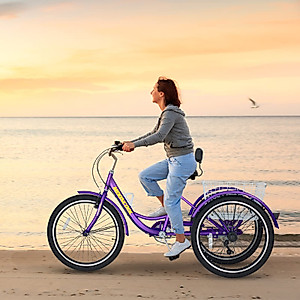 LILYPELLE Adult Tricycle 7 Speed, 3 Wheel Bike Adult, 20/24/26 inch Wheels Cruiser Bikes with Cargo Basket for Seniors, Women, Men