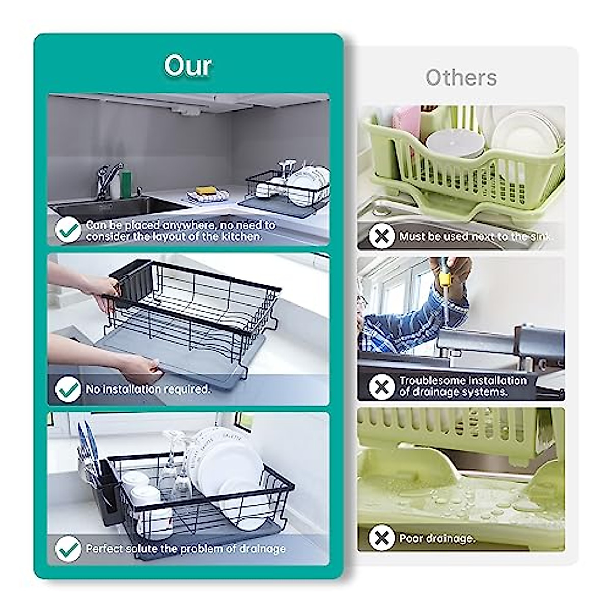 VABNEER Dish Drying Rack, Super Absorbent Quick Drying Dish Racks for Kitchen Counter, Dish Drainer with Diatomaceous Earth Tray