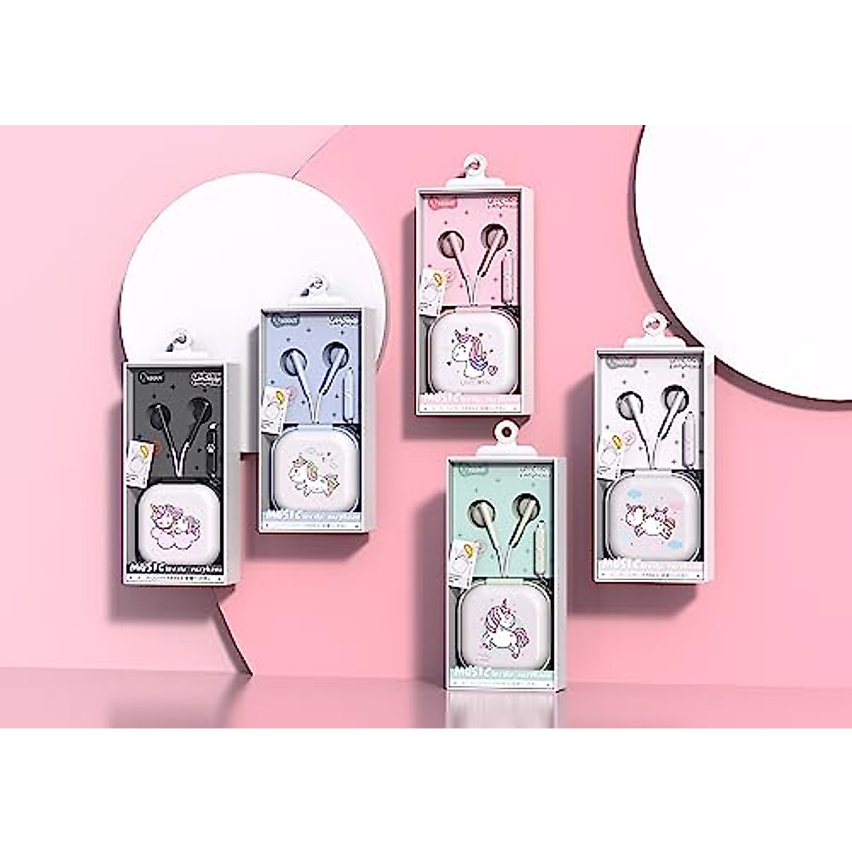 QearFun Unicorn Earbuds for Kids, Kawakii Wired Earbud & in-Ear Headphones Gift for School Girls and Boys with Microphone and Lovely Earphones Storage Case（Pink）