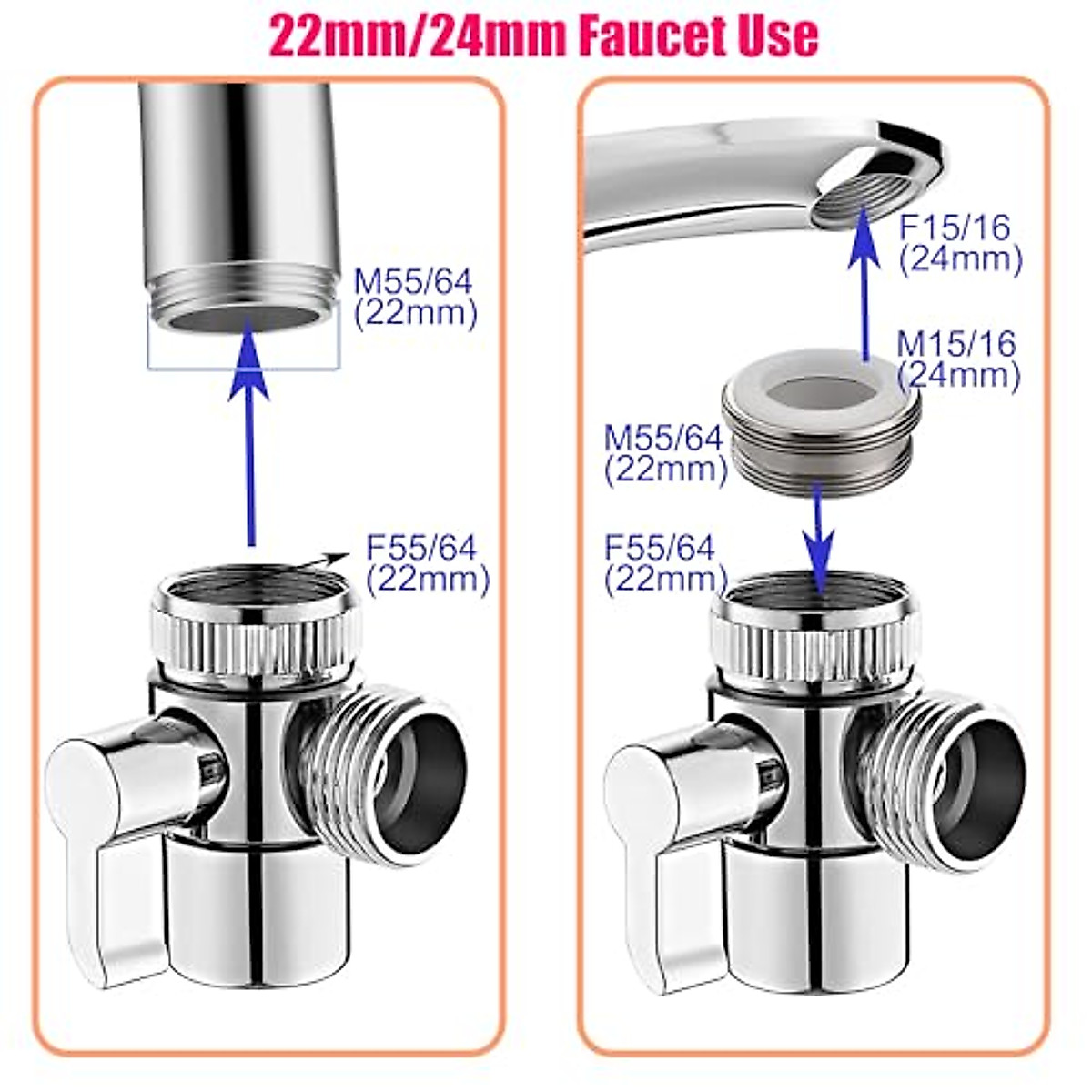 Roscid Handheld Bidet Sprayer Set, Toilet Bidet Attachment with 3-Way Faucet Diverter Bathroom Bidet WC Spray with 2M Hose, Used for Cleaning Sink, Bathroom Corner, Toilet, Personal Hygiene