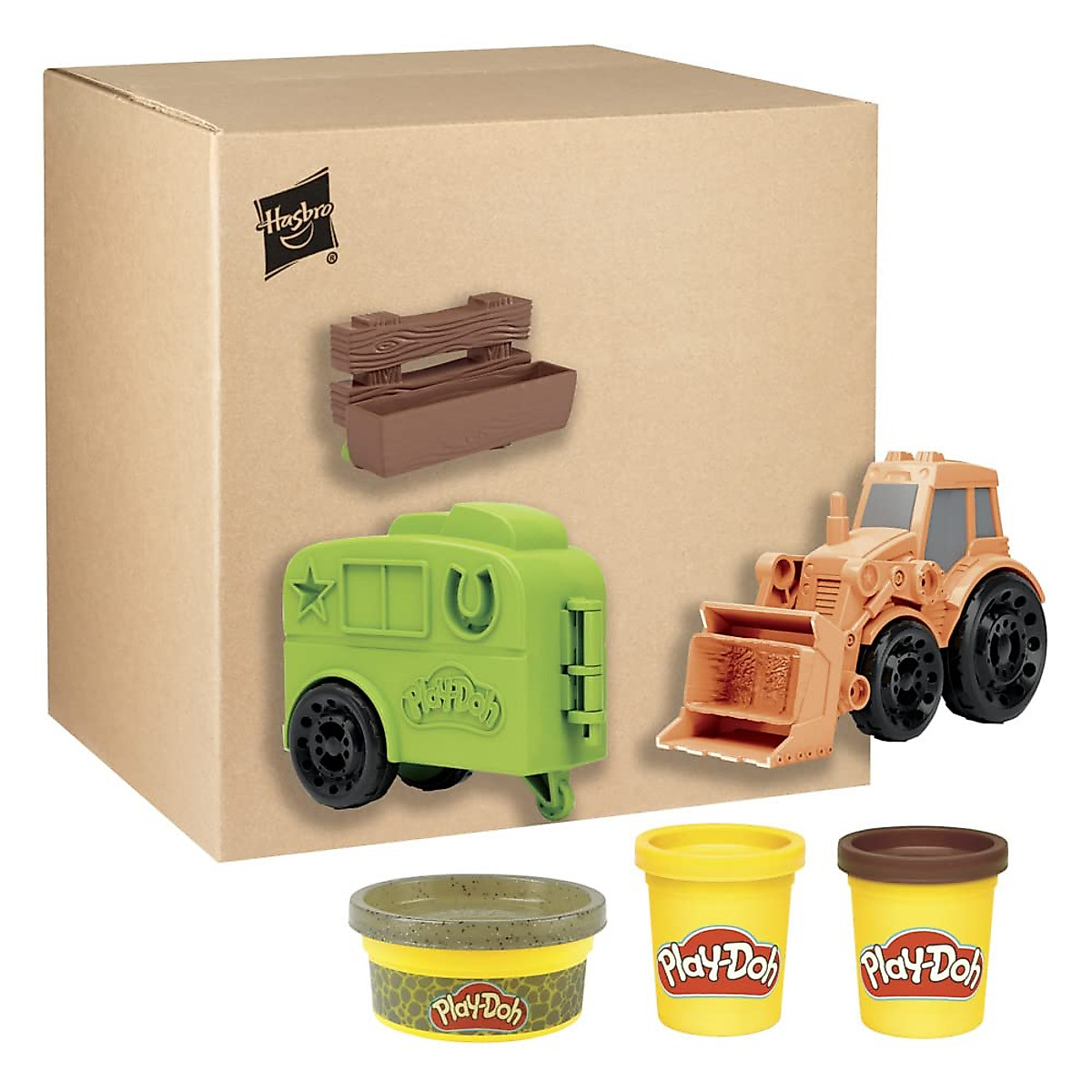 Play-Doh Wheels Tractor Farm Truck Toy for Kids 3 Years and Up with Horse Trailer Mold and 3 Cans of Non-Toxic Modeling Compound