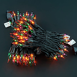 YULETIME Orange Green & Purple Halloween Lights with Black Wire, 66 Feet 200 Count UL Certified Christmas String Lights, Pack of 2 Sets 33 Ft 100 Count Mini Lights Set (Orange, Green & Purple)