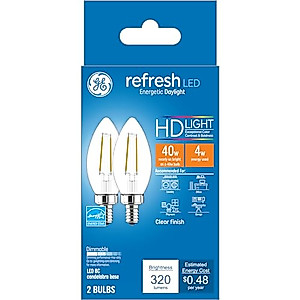 GE Refresh LED Light Bulbs, Candle Lights, 40 Watts, Daylight Clear Decorative B11 Bulbs, Small Base (8 Pack)
