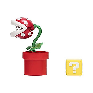 Super Mario Nintendo 4-Inch Piranha Plant Poseable Figure with Question Block Accessory. Ages 3+ (Officially Licensed)