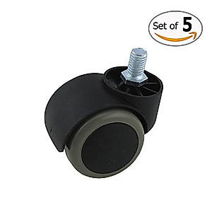 2 Inch Floor Protecting Rubber Office Chair Caster Wheels Twin Wheel fit to metric screws M8 x 13 mm, Chinese standard chairs Threaded Stem Brake Swivel Casters Contains 1 Easy Tools (Black & Gray)
