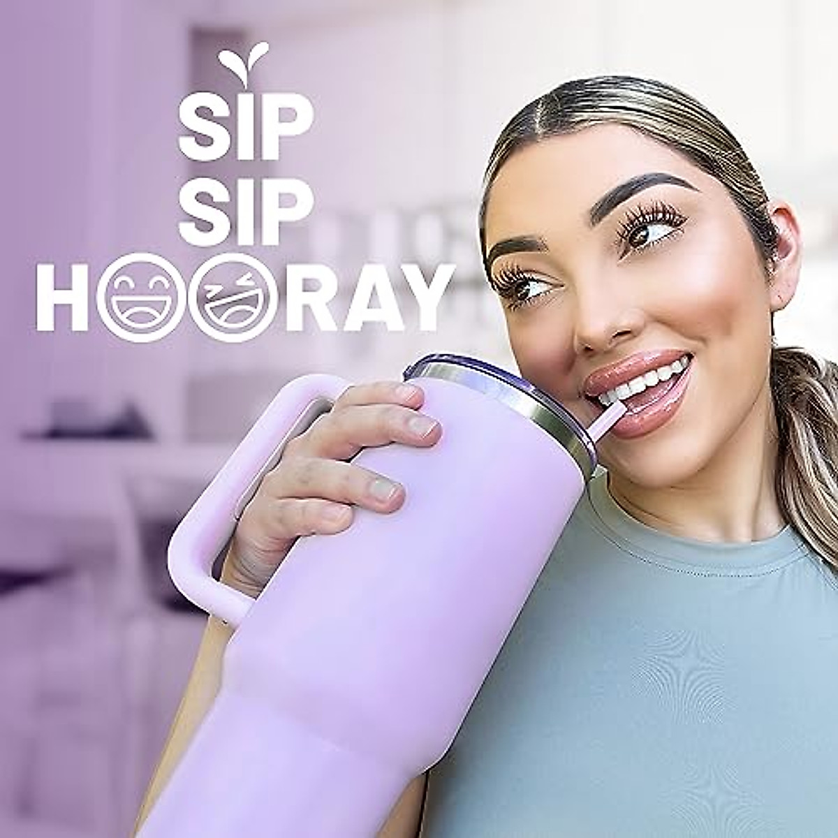 Crave Cups 40oz Tumbler With Handle And Straw l Insulated Stainless Steel Double Wall Spill Proof Water Bottle Travel Mug l Cupholder Friendly Vacuum Sealed Tumblers With Lid (Wisteria)