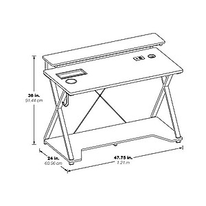 OSP Home Furnishings Checkpoint Ghost Battlestation Gaming Desk with RGB LED Lights, Black