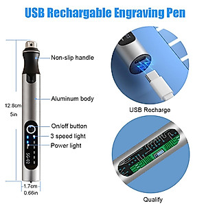 USB Rechargable Engraving Machines With 35bits,Mini Electric Engraver Etching Pen Cordless Rotary Tools Engraved Jewelry Glass Stone Metal Plastic Wood Resin